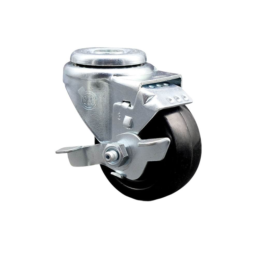 3 Inch SS Hard Rubber Wheel Swivel Bolt Hole Caster with Brake Service ...
