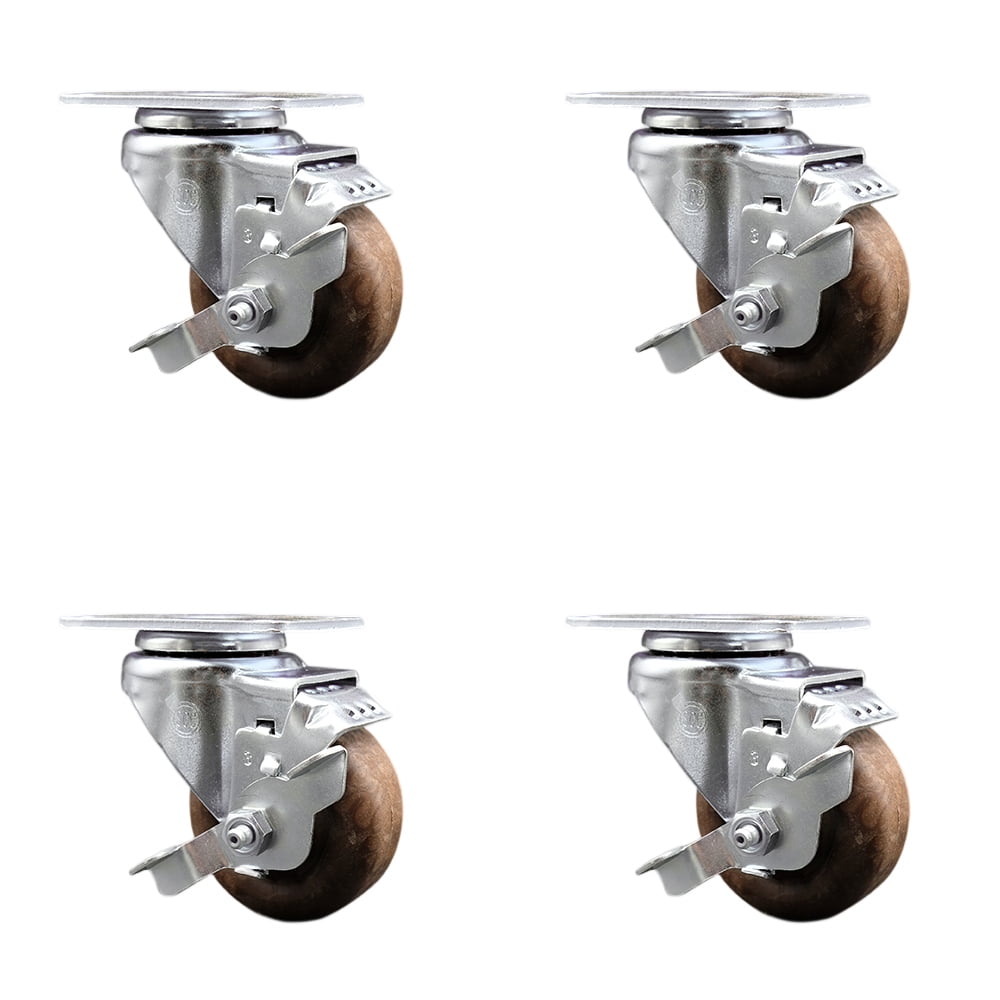 3 Inch SS High Temp Glass Filled Nylon Swivel Top Plate Caster Set with ...