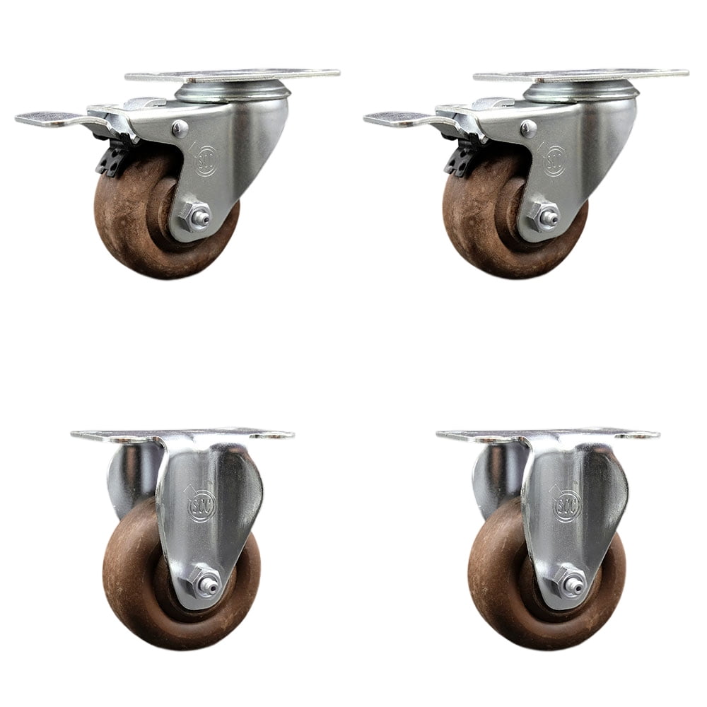 3 Inch SS High Temp Glass Filled Nylon Top Plate Caster Set 2 Lock ...