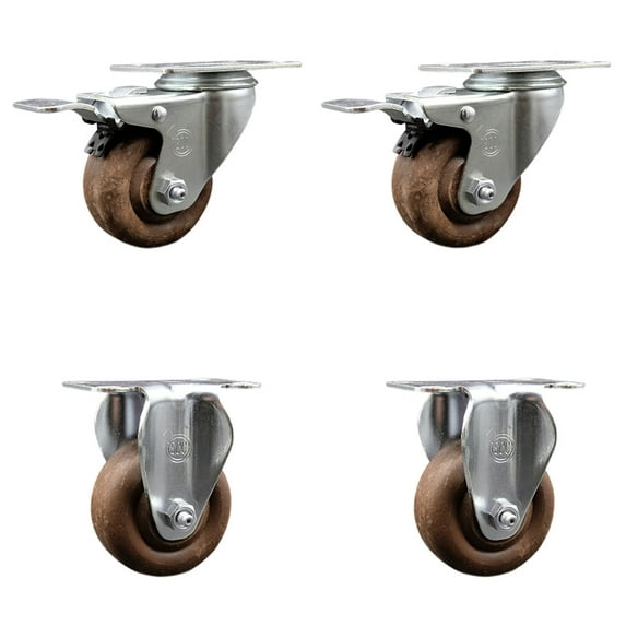 3 Inch SS High Temp Glass Filled Nylon Top Plate Caster Set 2 Lock ...