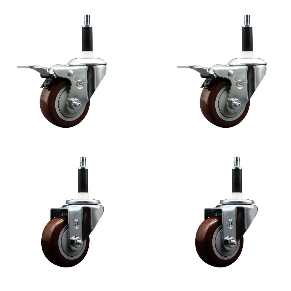 3 Inch SS Maroon Poly Swivel 7/8 Inch Expanding Stem Caster Set 2 ...