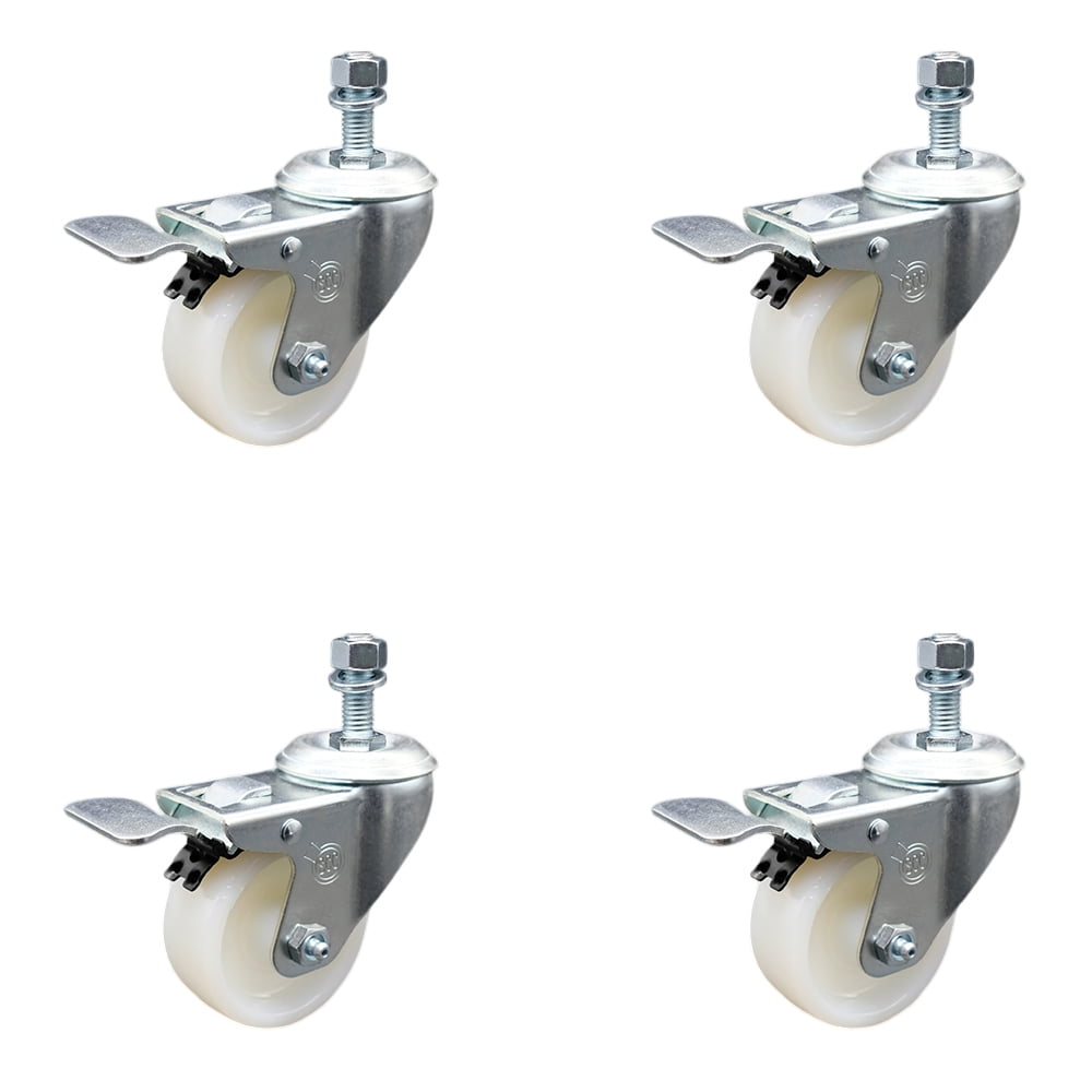 3 Inch SS Nylon Wheel Swivel 3/8 Inch Threaded Stem Caster Set Total ...