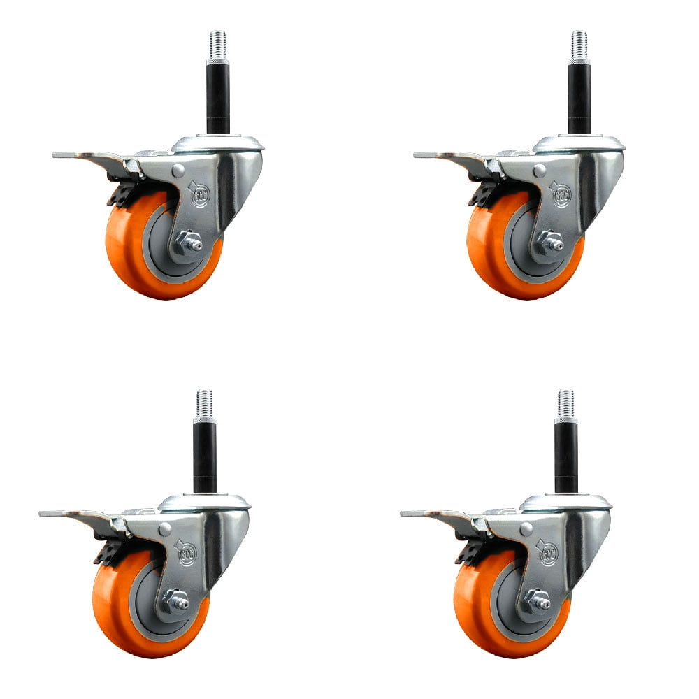 3 Inch SS Orange Poly Swivel 3/4 Inch Expanding Stem Caster Set Total ...