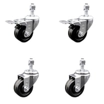 5 Inch SS Phenolic Swivel 3/8 Inch Threaded Stem Caster Set Total Lock ...
