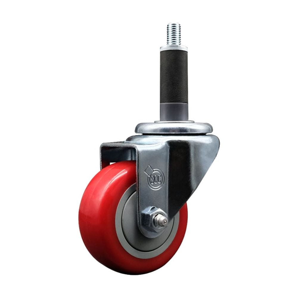 3 Inch SS Red Poly Wheel Swivel 1 Inch Expanding Stem Caster SCC ...