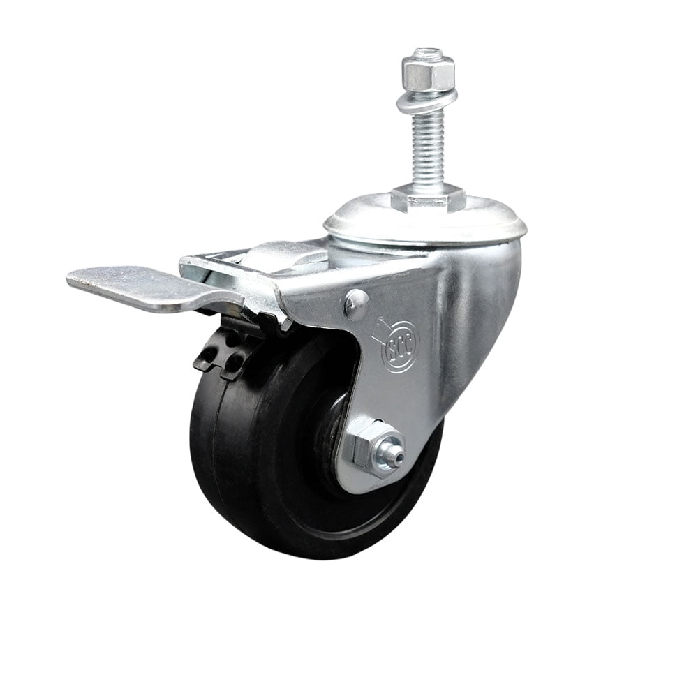 3 Inch SS Soft Rubber 10mm Threaded Stem Caster with Total Lock Brake ...