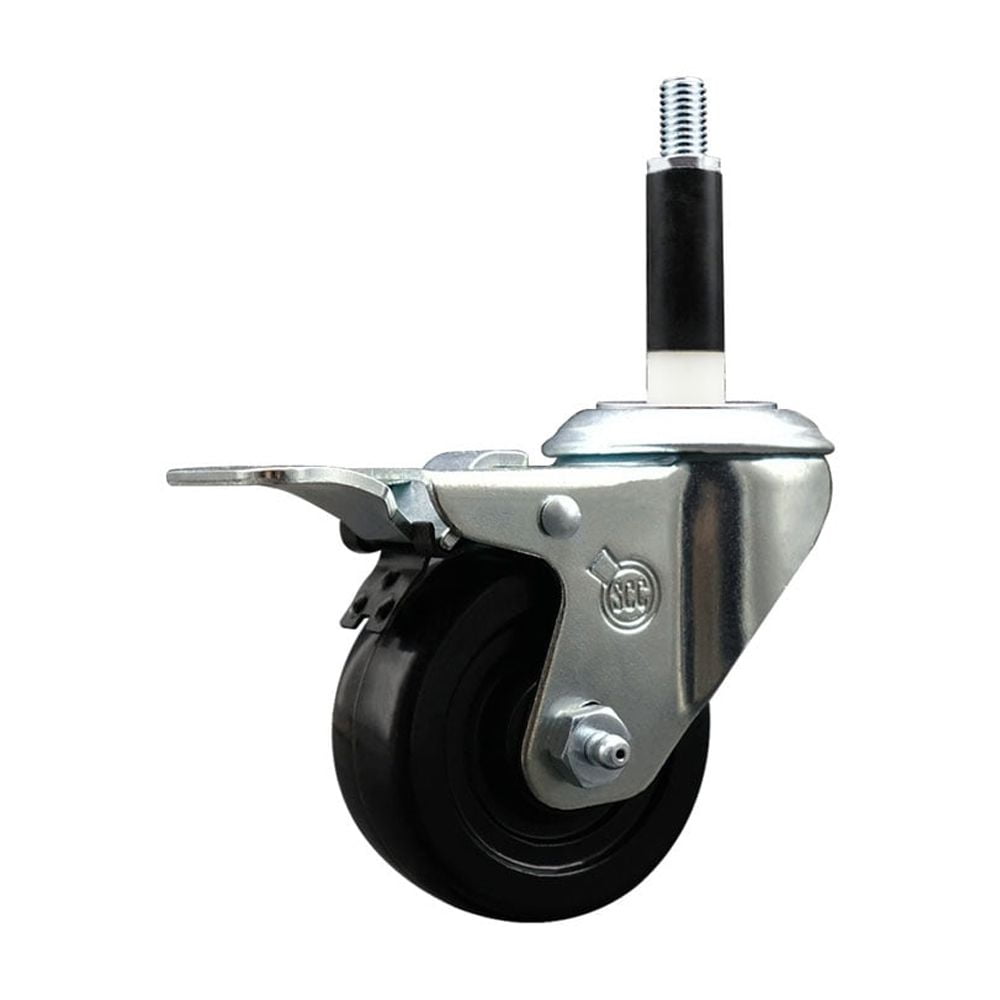 3 Inch SS Soft Rubber Swivel 7/8 Inch Expanding Stem Caster Total Lock ...