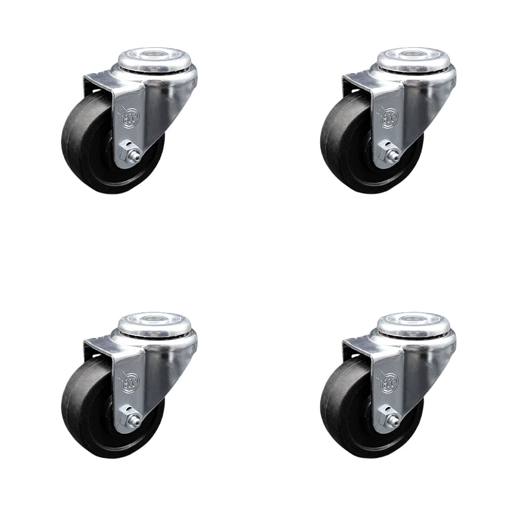 3 Inch SS Soft Rubber Wheel Swivel Bolt Hole Caster Set Service Caster ...