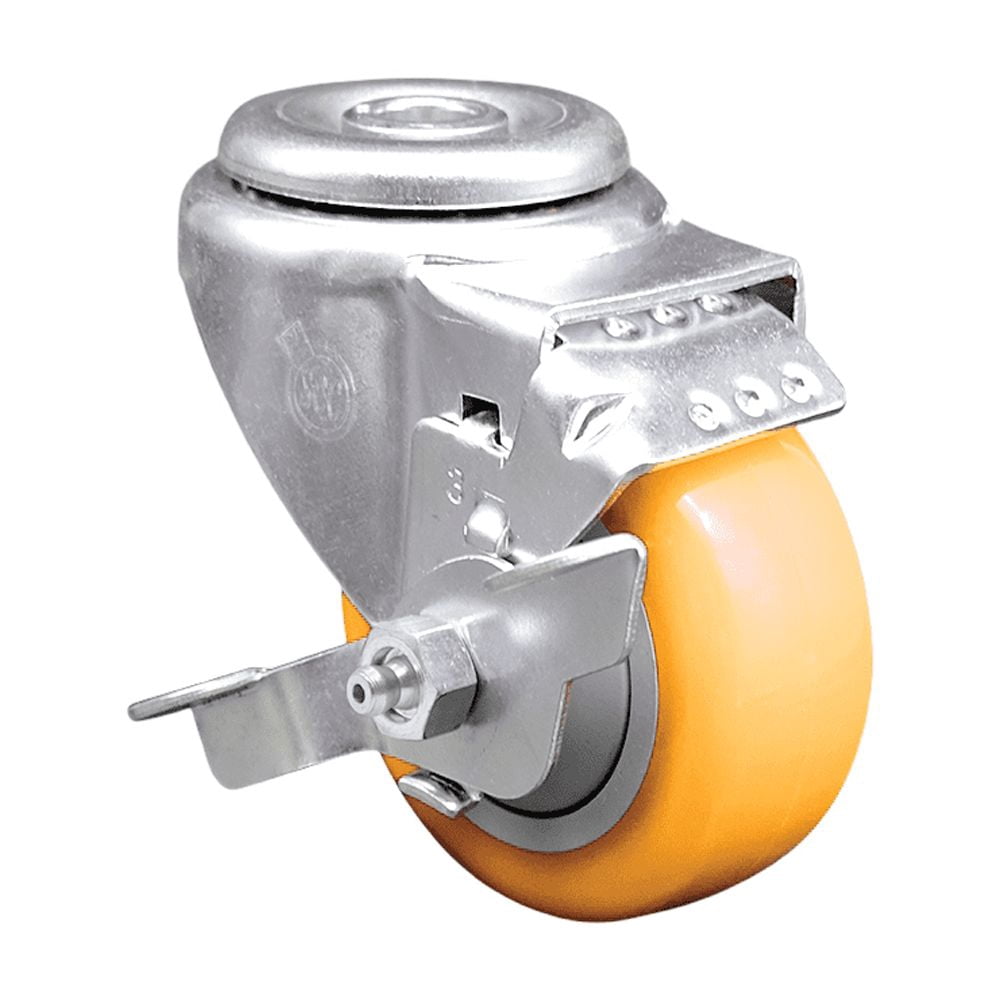 3 Inch SS Yellow Polyurethane Wheel Swivel Bolt Hole Caster with Brake ...