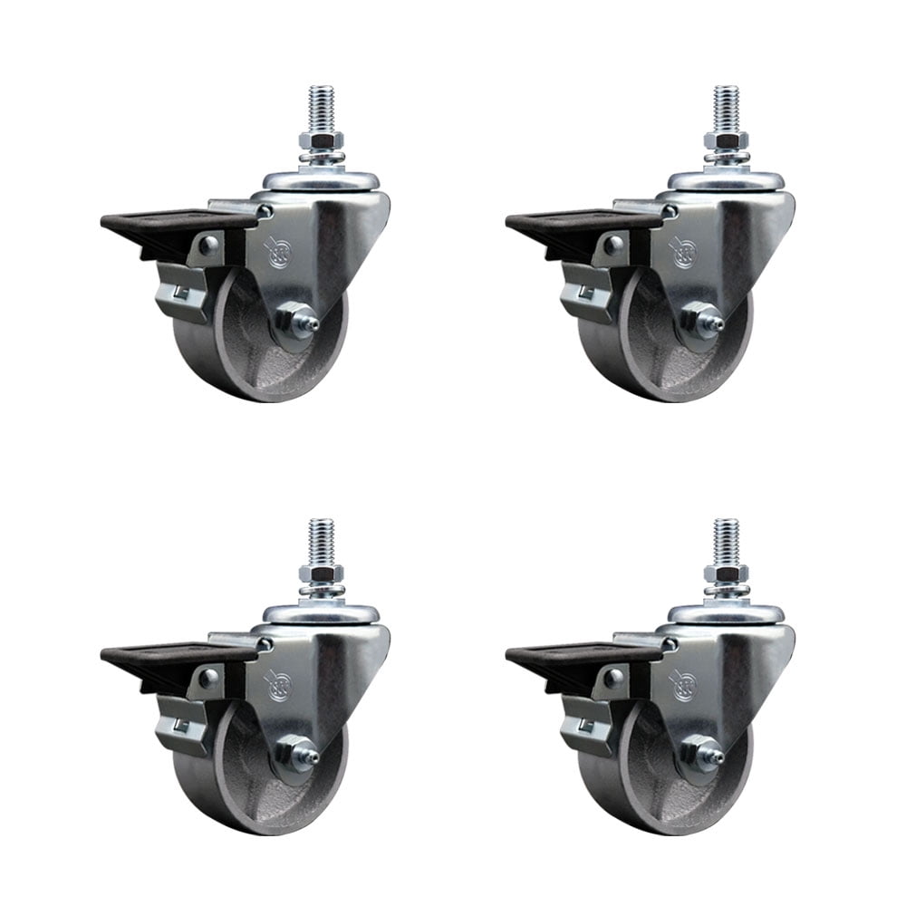 3 Inch Semi Steel 10MM Threaded Stem Caster Set with Brake - Walmart.com