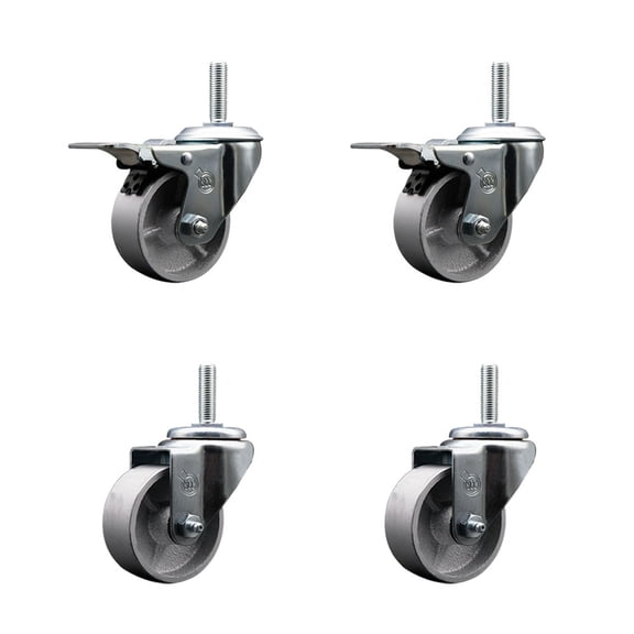 4 Inch Black Poly Swivel 5/8 Inch Threaded Stem Caster Set 2 Total Lock ...