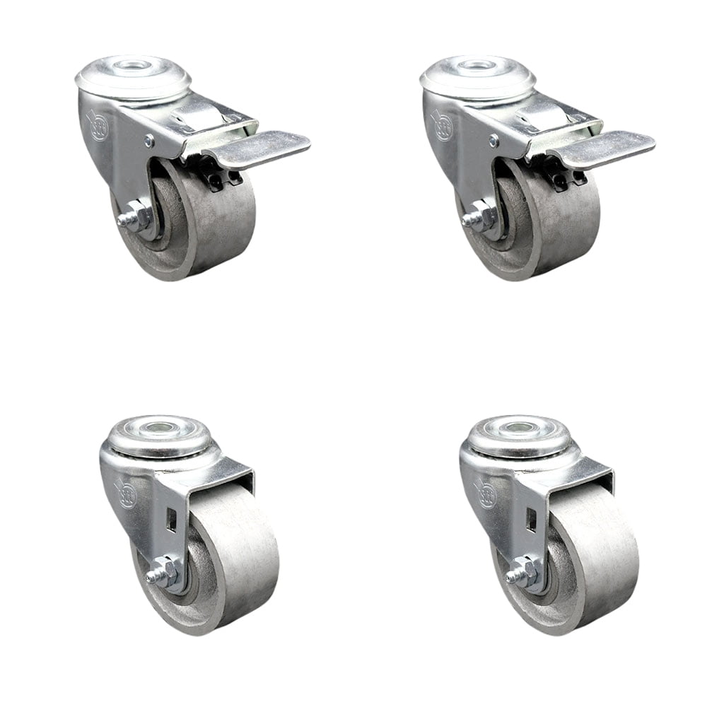 3 Inch Semi Steel Swivel Bolt Hole Caster Set with 2 Total Lock Brake ...