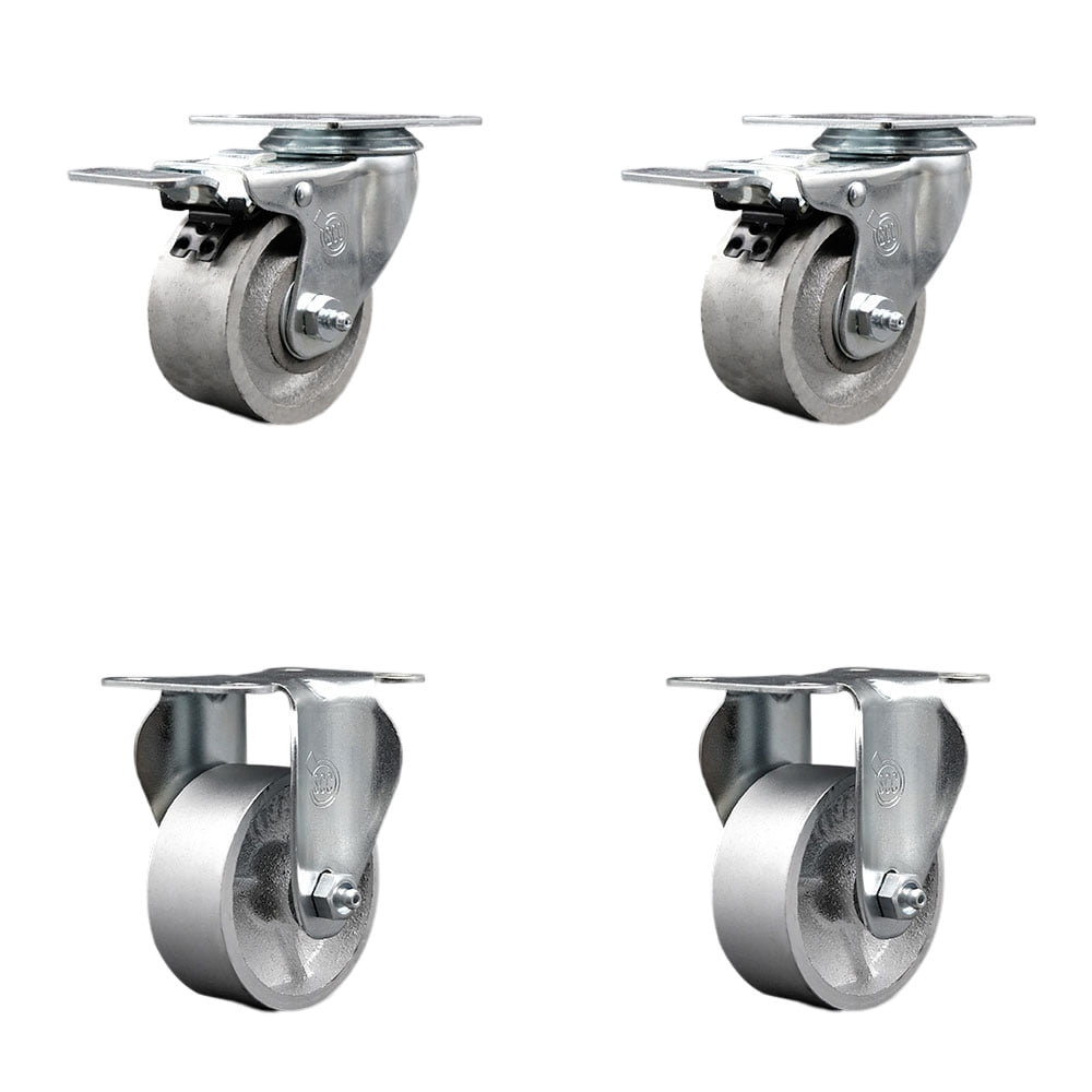 3 Inch Semi Steel Swivel Top Plate Caster Set 2 Lock Brakes 2 Rigid SCC ...