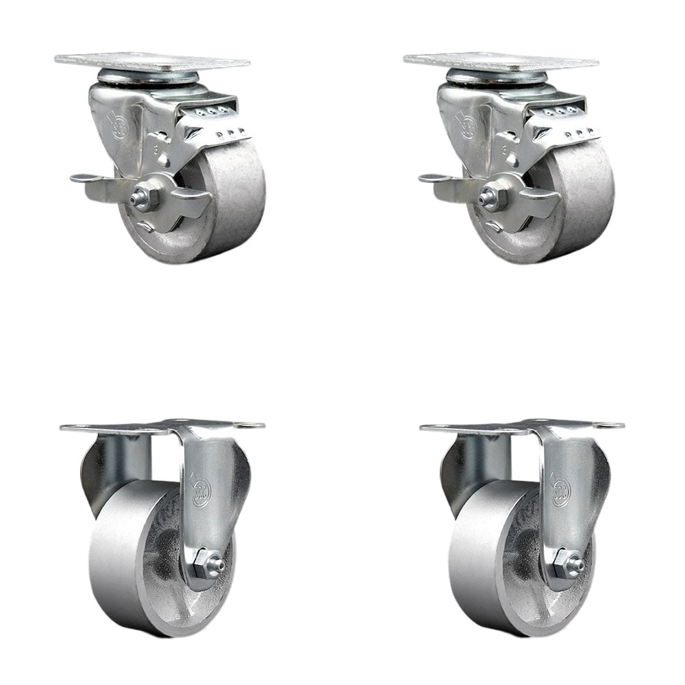 3 Inch Semi Steel Swivel Top Plate Caster Set with 2 Brakes 2 Rigid SCC ...