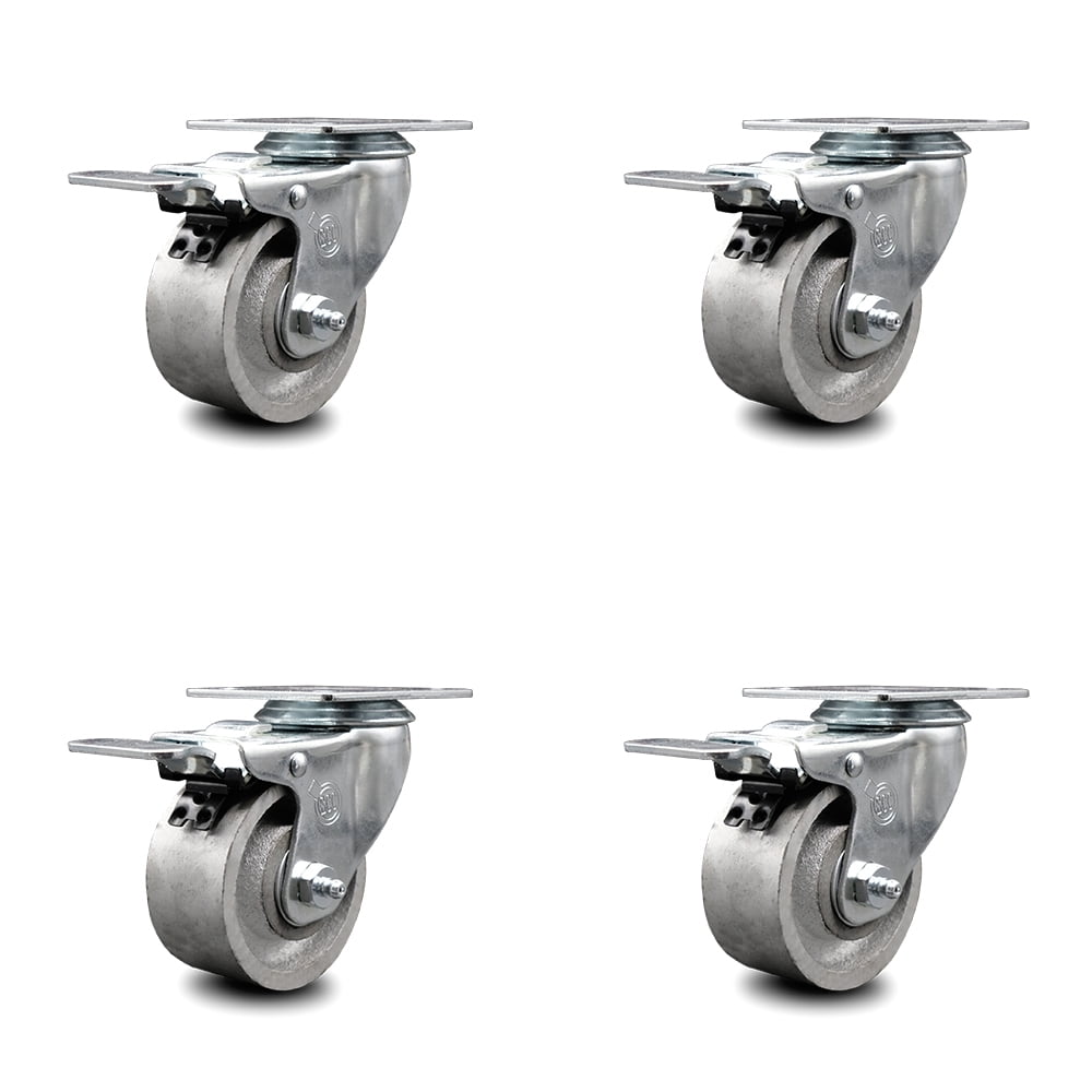 3 Inch Semi Steel Swivel Top Plate Caster Set with Total Lock Brake SCC ...