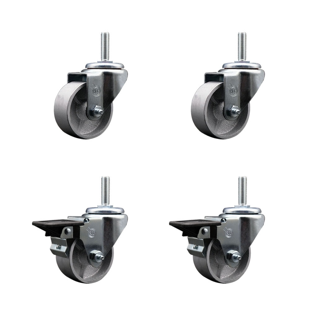 3 Inch Semi Steel Wheel Swivel 3/4 Inch Threaded Stem Caster Set 2 ...