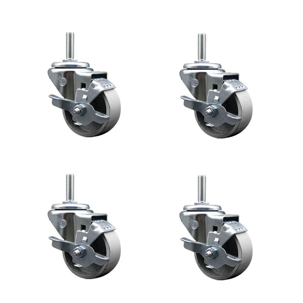 3 Inch Semi Steel Wheel Swivel 3/4 Inch Threaded Stem Caster Set with ...