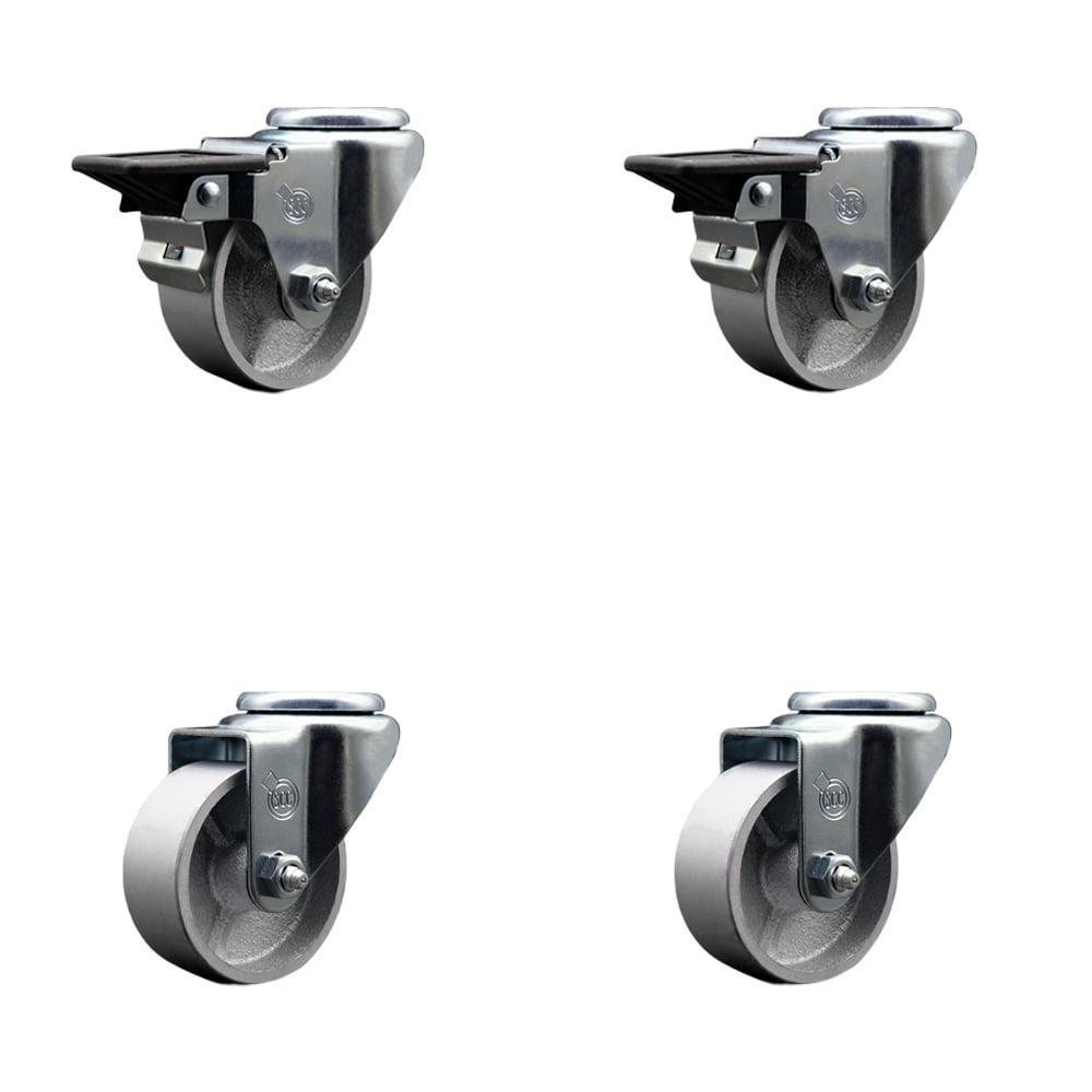3 Inch Semi Steel Wheel Swivel Bolt Hole Caster Set with 2 Posi Lock ...