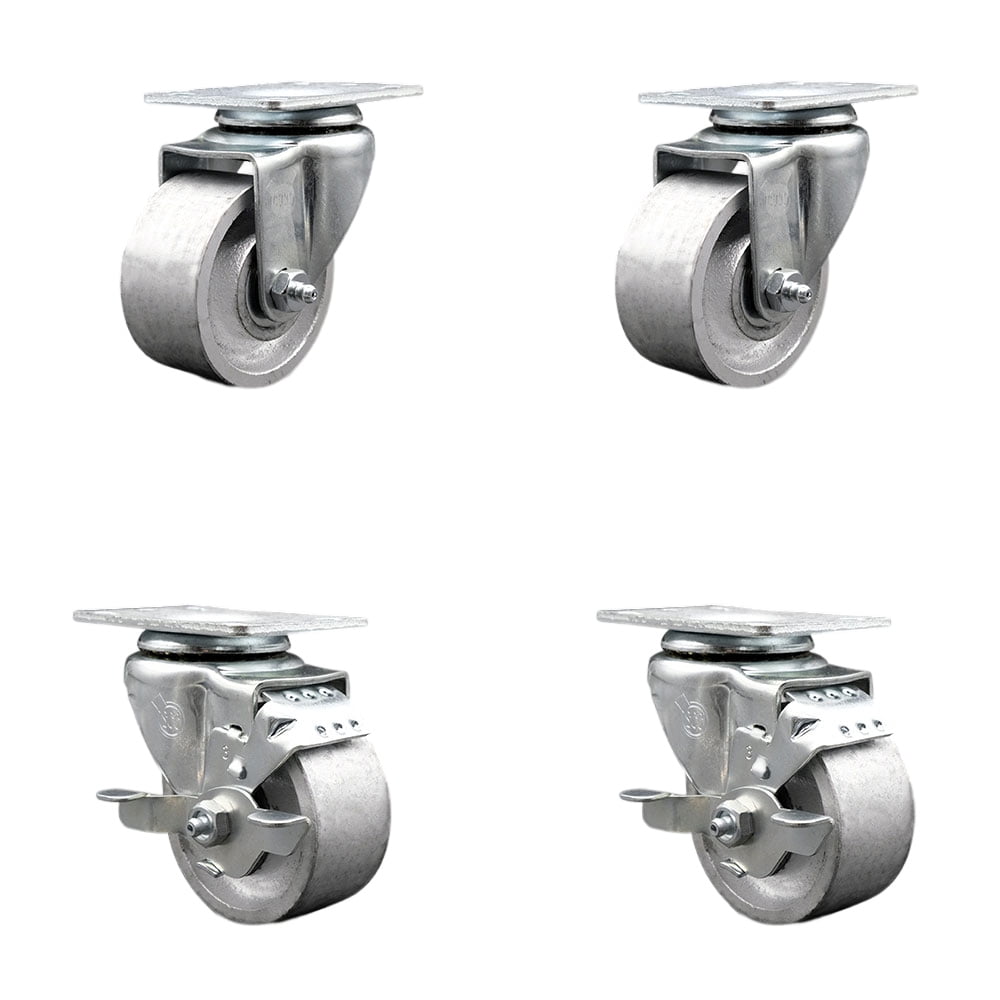 3 Inch Semi Steel Wheel Swivel Top Plate Caster Set with 2 Brakes SCC ...