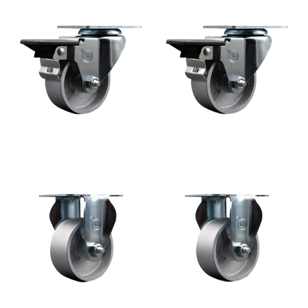 3 Inch Semi Steel Wheel Swivel Top Plate Caster Set with 2 Posi Brakes ...