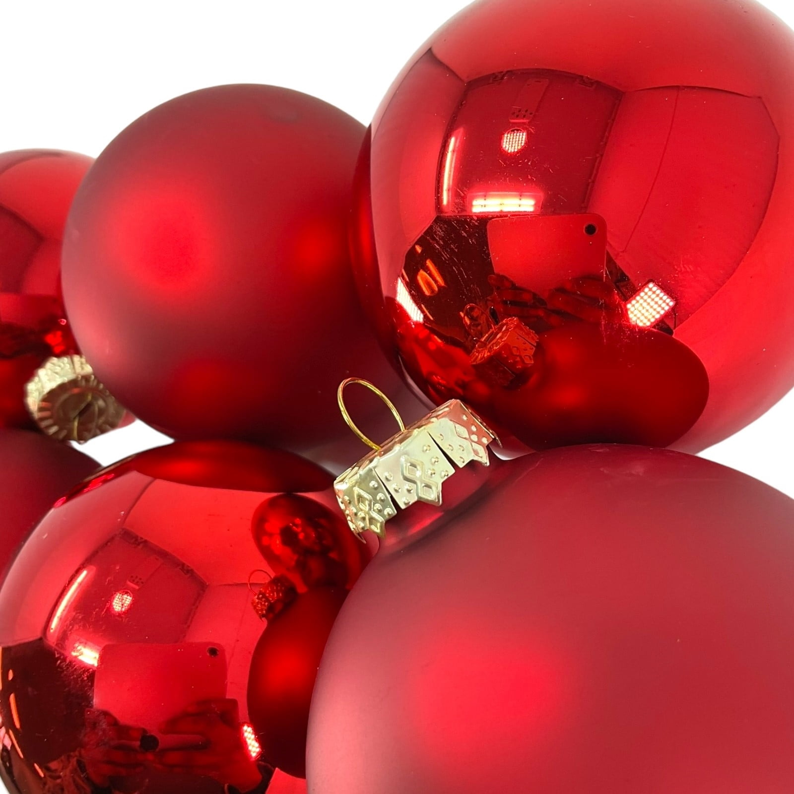 3 Inch Shiny & Matte Red Glass Christmas Ornaments 6 Piece Set ...
