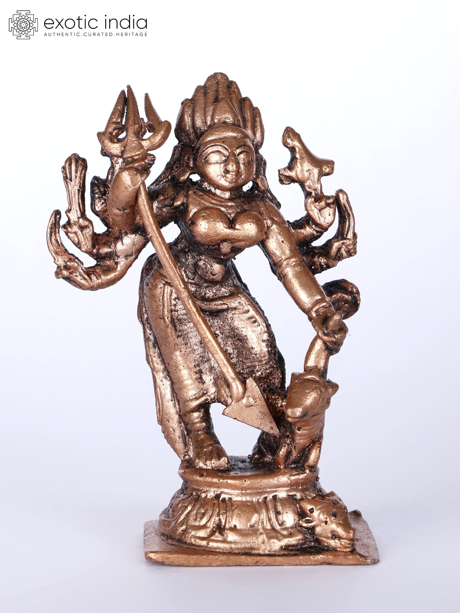 3 Inch Small Goddess Mahishasura Mardini Durga Copper Statue - Evil ...
