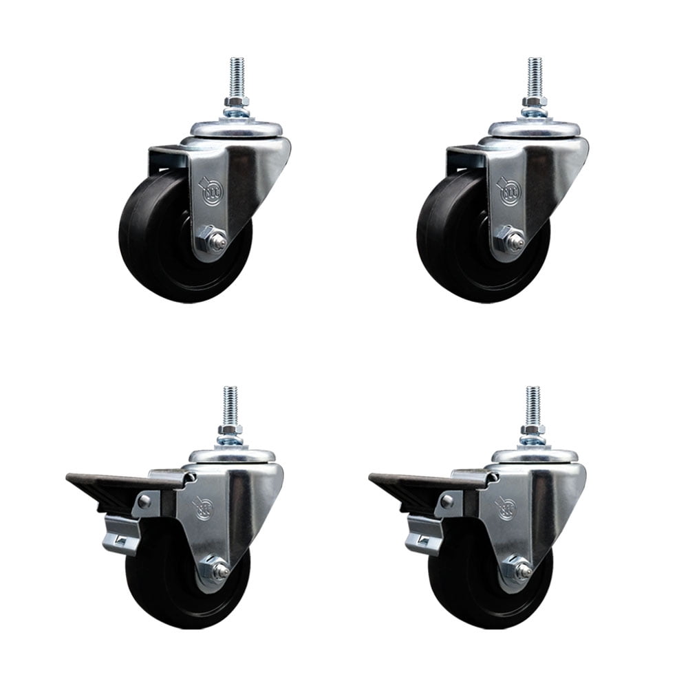 3 Inch Soft Rubber 12MM Threaded Stem Caster Set 2 Brakes SCC - Walmart.com