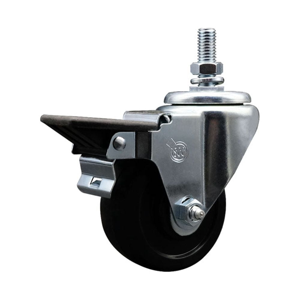 3 Inch Soft Rubber ½ Inch Threaded Stem Caster with Brake - Walmart.com