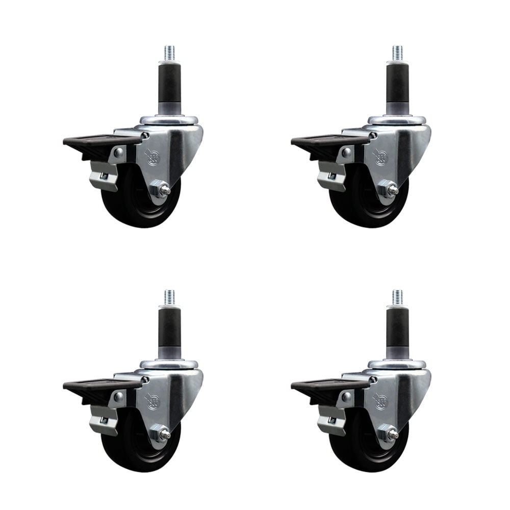 3 Inch Soft Rubber Swivel 1-1/8 Inch Expanding Stem Caster Set with ...