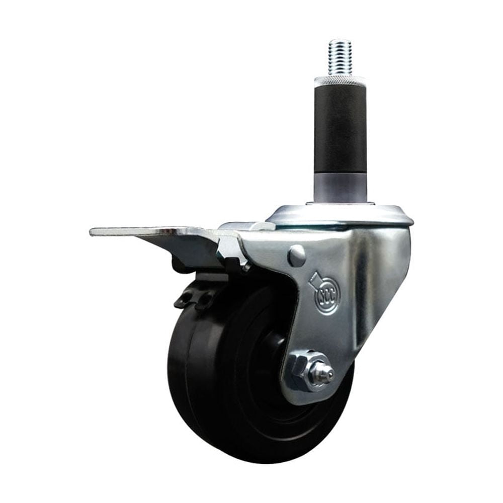 3 Inch Soft Rubber Swivel 1-1/8 Inch Expanding Stem Caster Total Lock ...