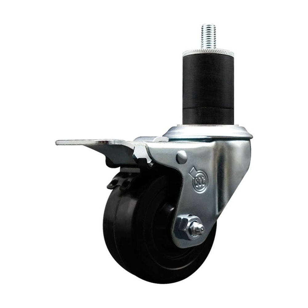3 Inch Soft Rubber Swivel 1-3/4 Inch Expanding Stem Caster Total Lock ...