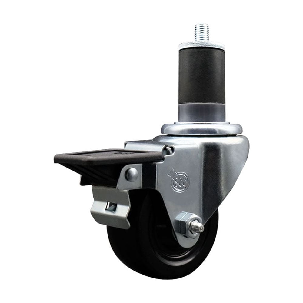3 Inch Soft Rubber Swivel 1-5/8 Inch Expanding Stem Caster with Brake ...