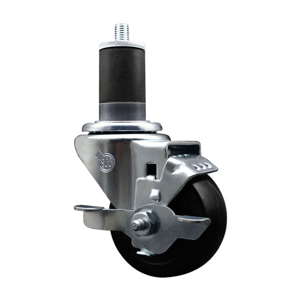 3 Inch Soft Rubber Swivel 1-5/8 Inch Expanding Stem Caster with Brake ...
