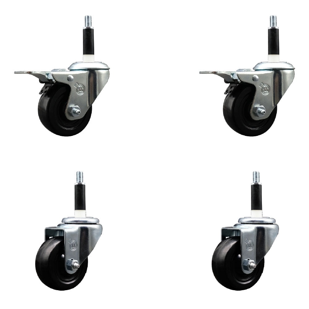 3 Inch Soft Rubber Swivel 7/8 Inch Expanding Stem Caster Set 2 Total ...
