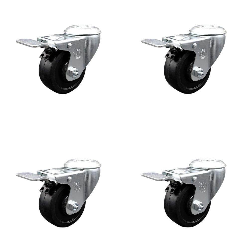 3 Inch Soft Rubber Swivel Bolt Hole Caster Set with Total Lock Brake ...
