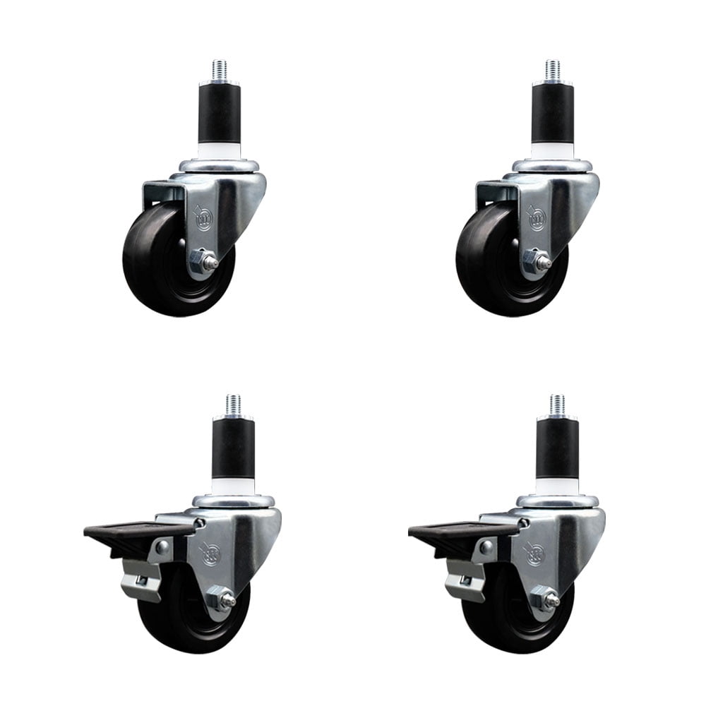 3 Inch Soft Rubber Wheel Swivel 1-1/2 Inch Expanding Stem Caster Set 2 ...