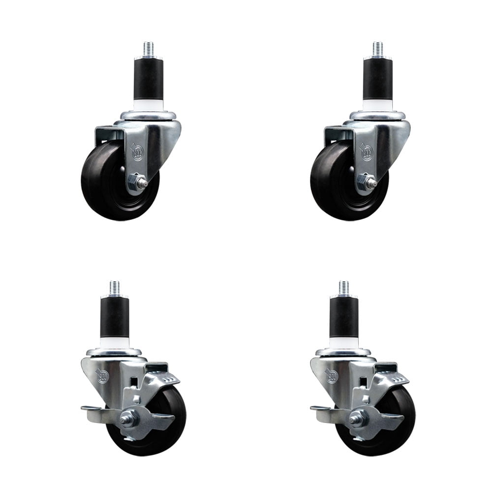 3 Inch Soft Rubber Wheel Swivel 1-1/2 Inch Expanding Stem Caster Set 2 ...