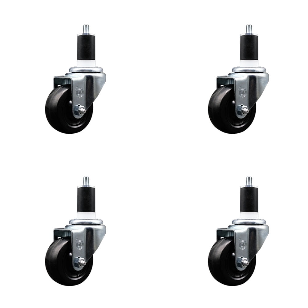 3 Inch Soft Rubber Wheel Swivel 1-1/2 Inch Expanding Stem Caster Set ...
