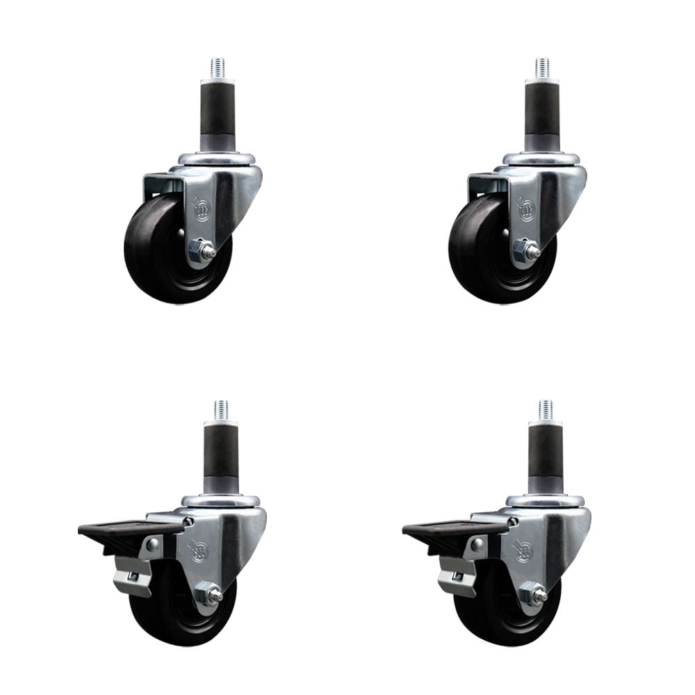 3 Inch Soft Rubber Wheel Swivel 1-1/4 Inch Expanding Stem Caster Set 2 ...