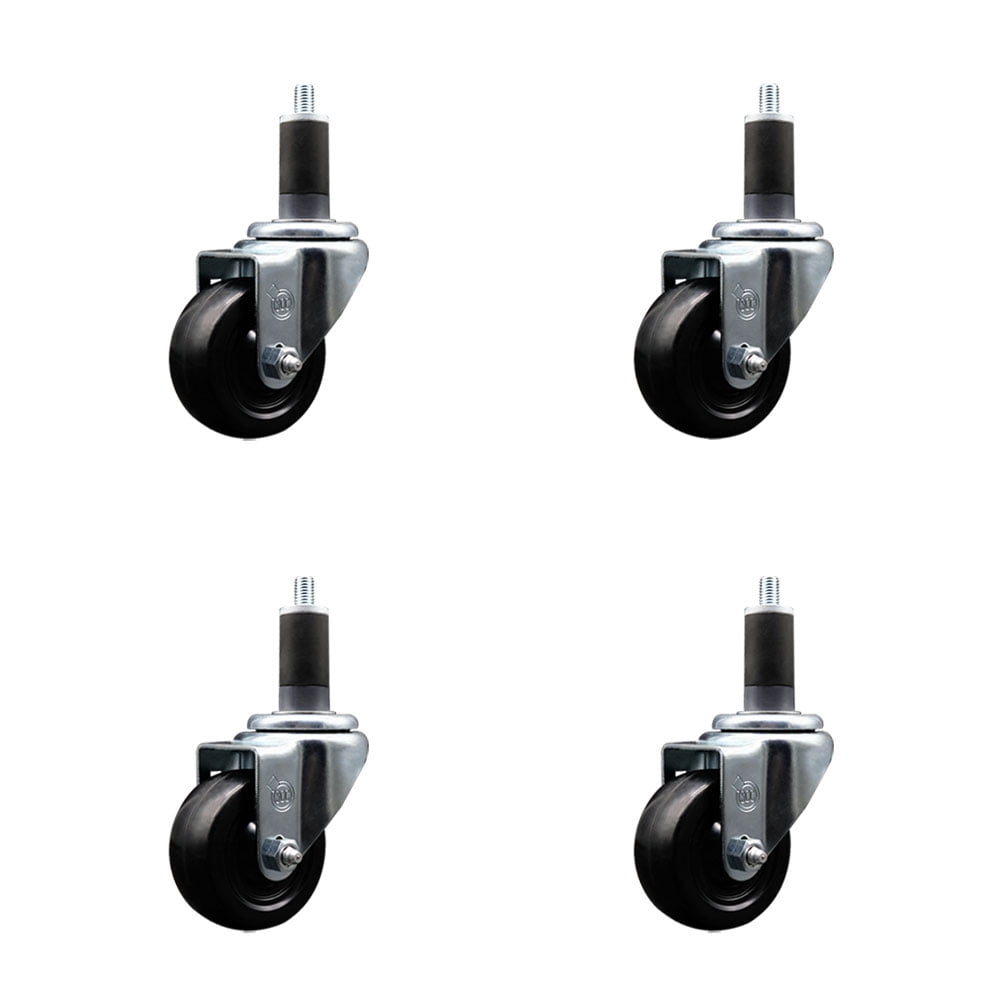 3 Inch Soft Rubber Wheel Swivel 1-1/4 Inch Expanding Stem Caster Set ...