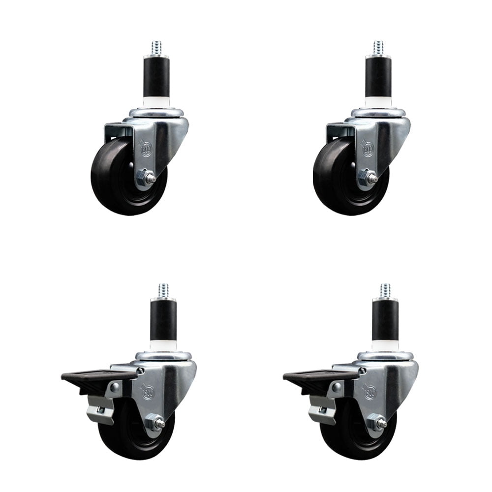 3 Inch Soft Rubber Wheel Swivel 1-3/8 Inch Expanding Stem Caster Set 2 ...