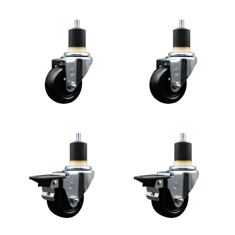 3 Inch Soft Rubber Wheel Swivel 1-7/8 Inch Expanding Stem Caster Set 2 ...