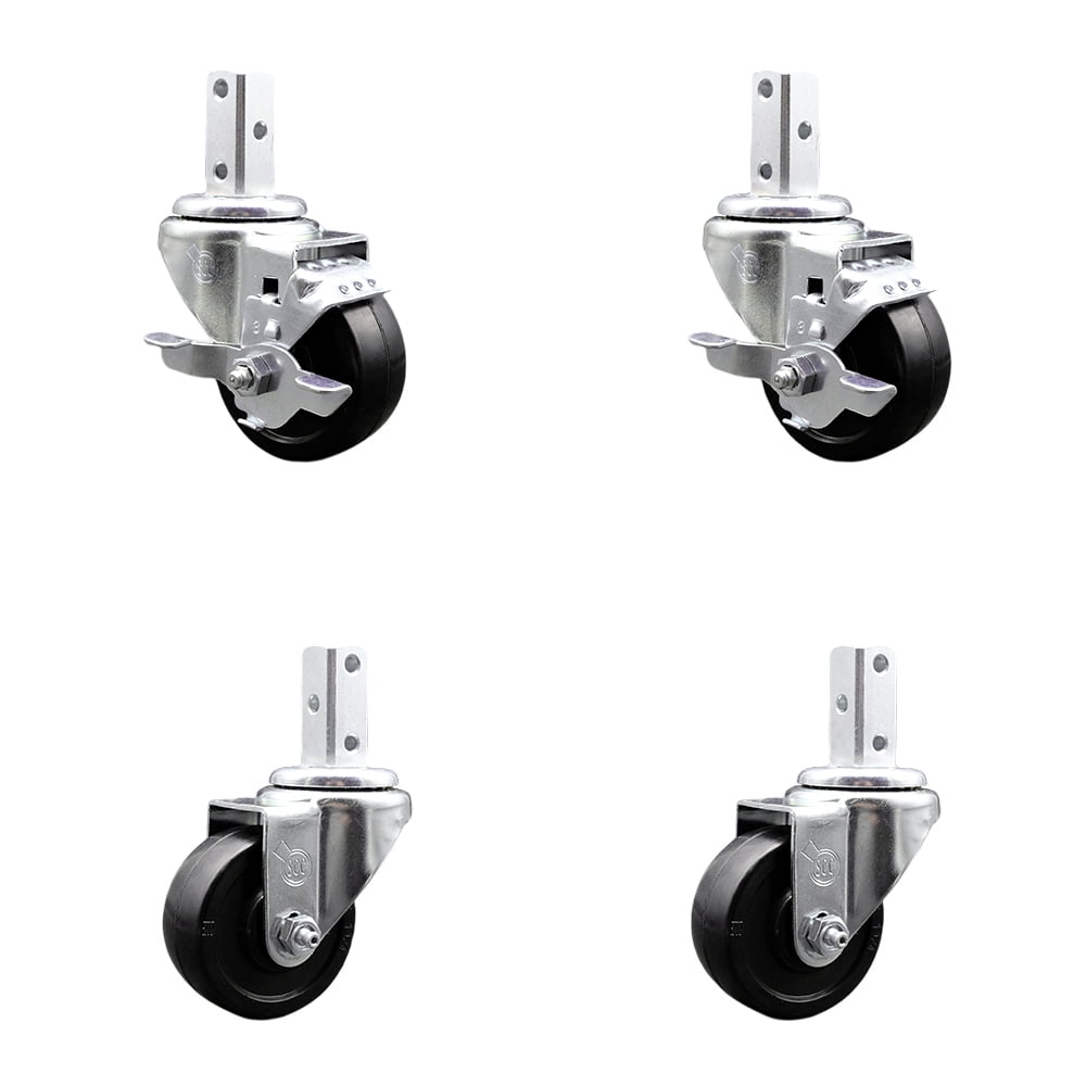 3 Inch Soft Rubber Wheel Swivel 3/4 Inch Square Stem Caster Set 2 ...