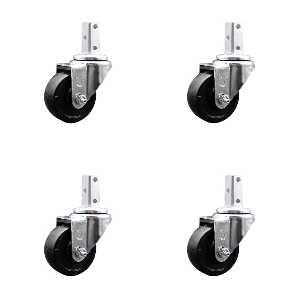 3 Inch Soft Rubber Wheel Swivel 3/4 Inch Square Stem Caster Set Service ...