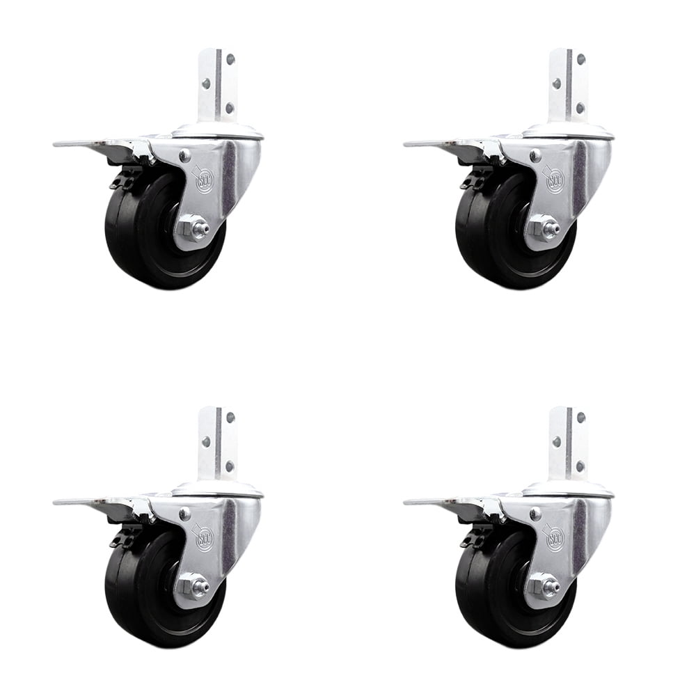 3 Inch Soft Rubber Wheel Swivel 3/4 Inch Square Stem Caster Set Total ...