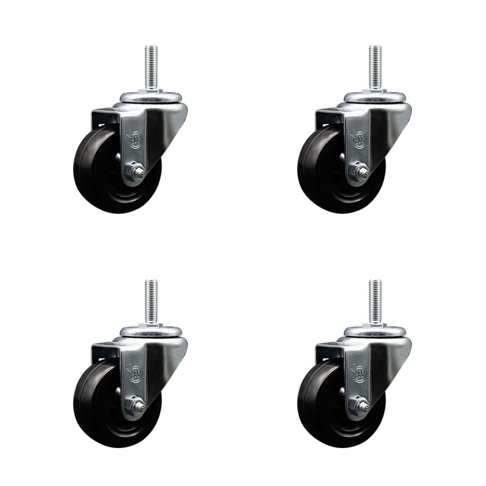 3 Inch Soft Rubber Wheel Swivel 3/4 Inch Threaded Stem Caster Set ...