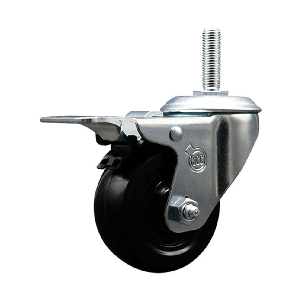 3 Inch Soft Rubber Wheel Swivel 3/4 Inch Threaded Stem Caster Total ...