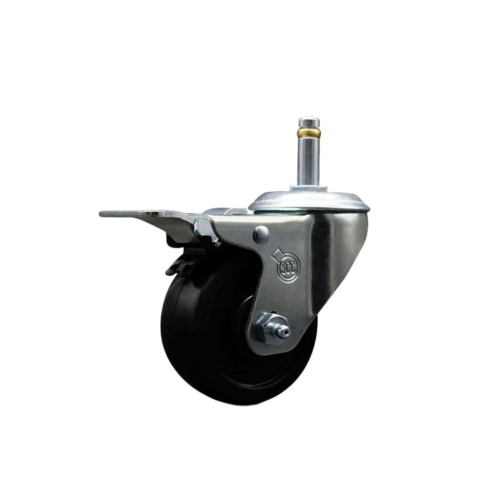 3 Inch Soft Rubber Wheel Swivel 7/16 Inch Stem Caster with Total Lock ...
