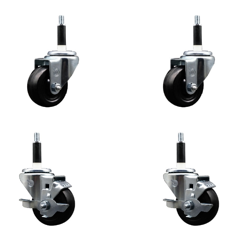 3 Inch Soft Rubber Wheel Swivel 7/8 Inch Expanding Stem Caster Set 2 ...