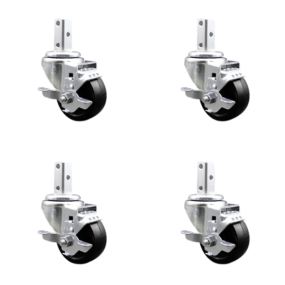3 Inch Soft Rubber Wheel Swivel 7/8 Inch Square Stem Caster Set with ...